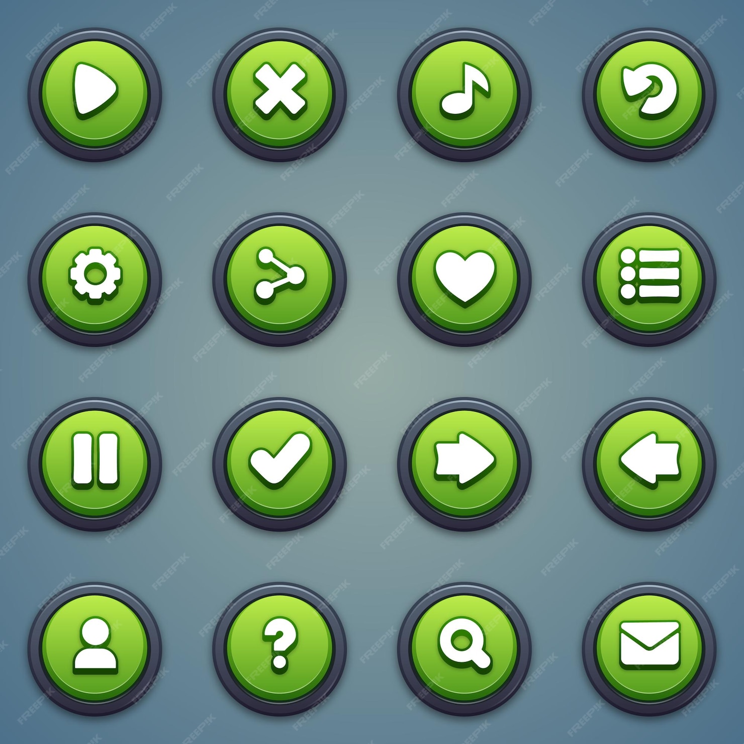 Premium Vector | Set of green buttons for mobile games game interface cartoon ui buttons set ...
