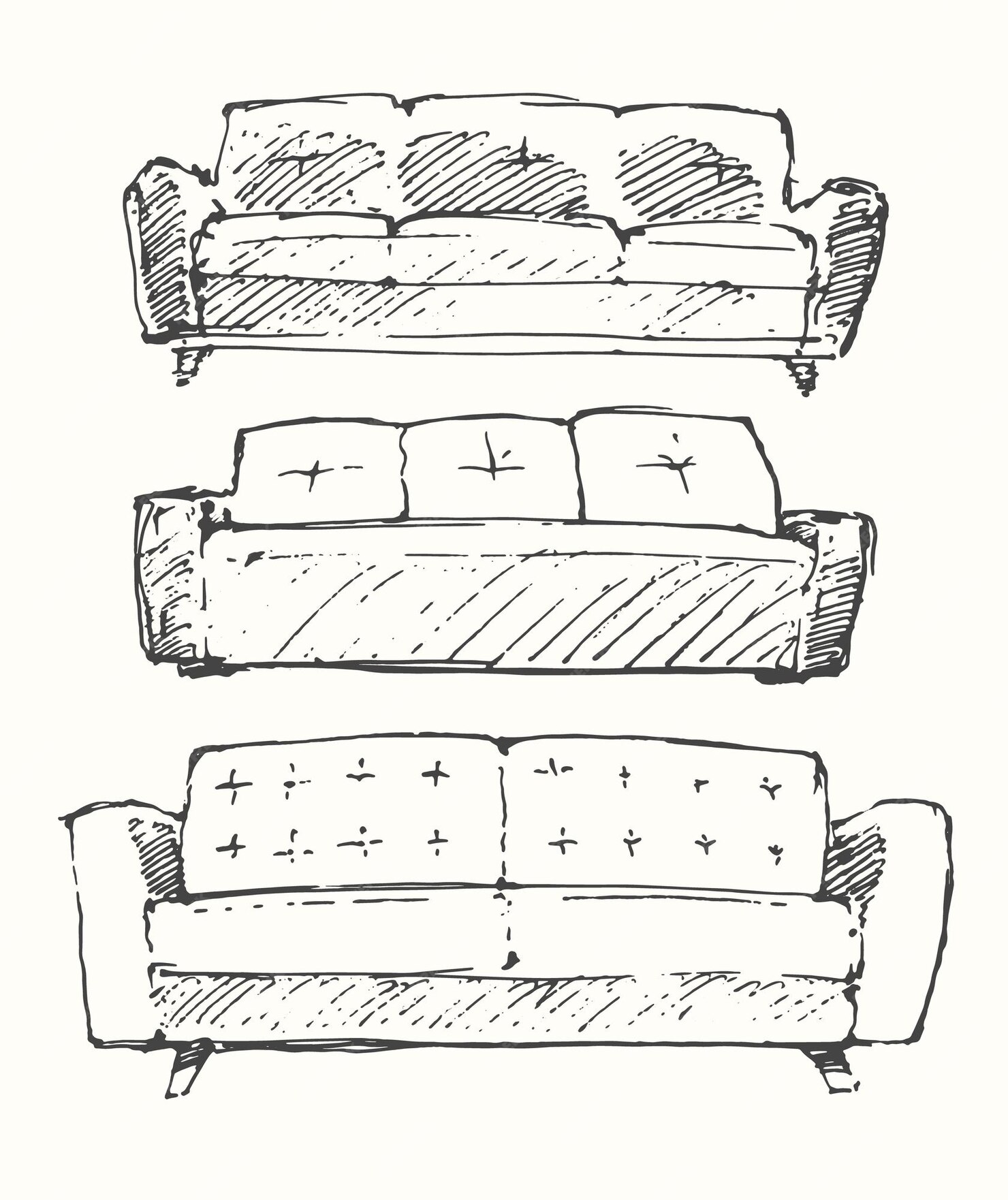 Premium Vector | Set of hand drawn sofa, vector illustration Premium Vector | Set of hand drawn sofa, vector illustration