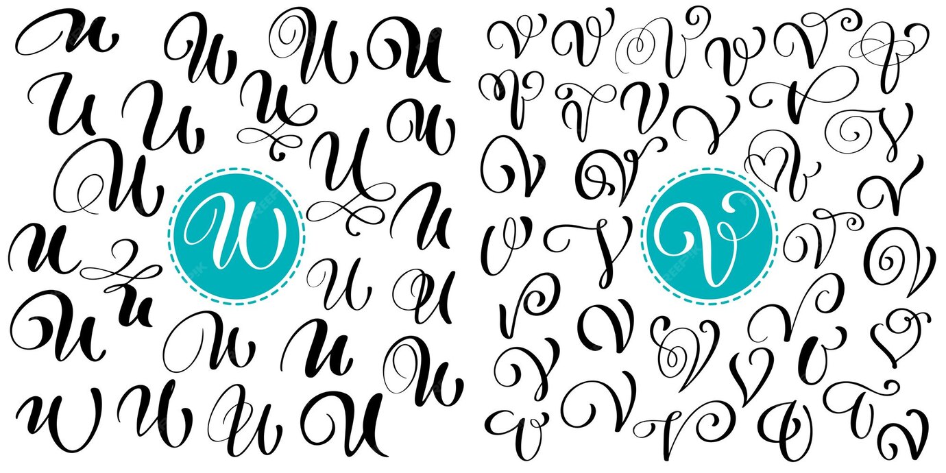 Premium Vector | Set of hand drawn vector calligraphy letter u v script ... Premium Vector | Set of hand drawn vector calligraphy letter u v script ...