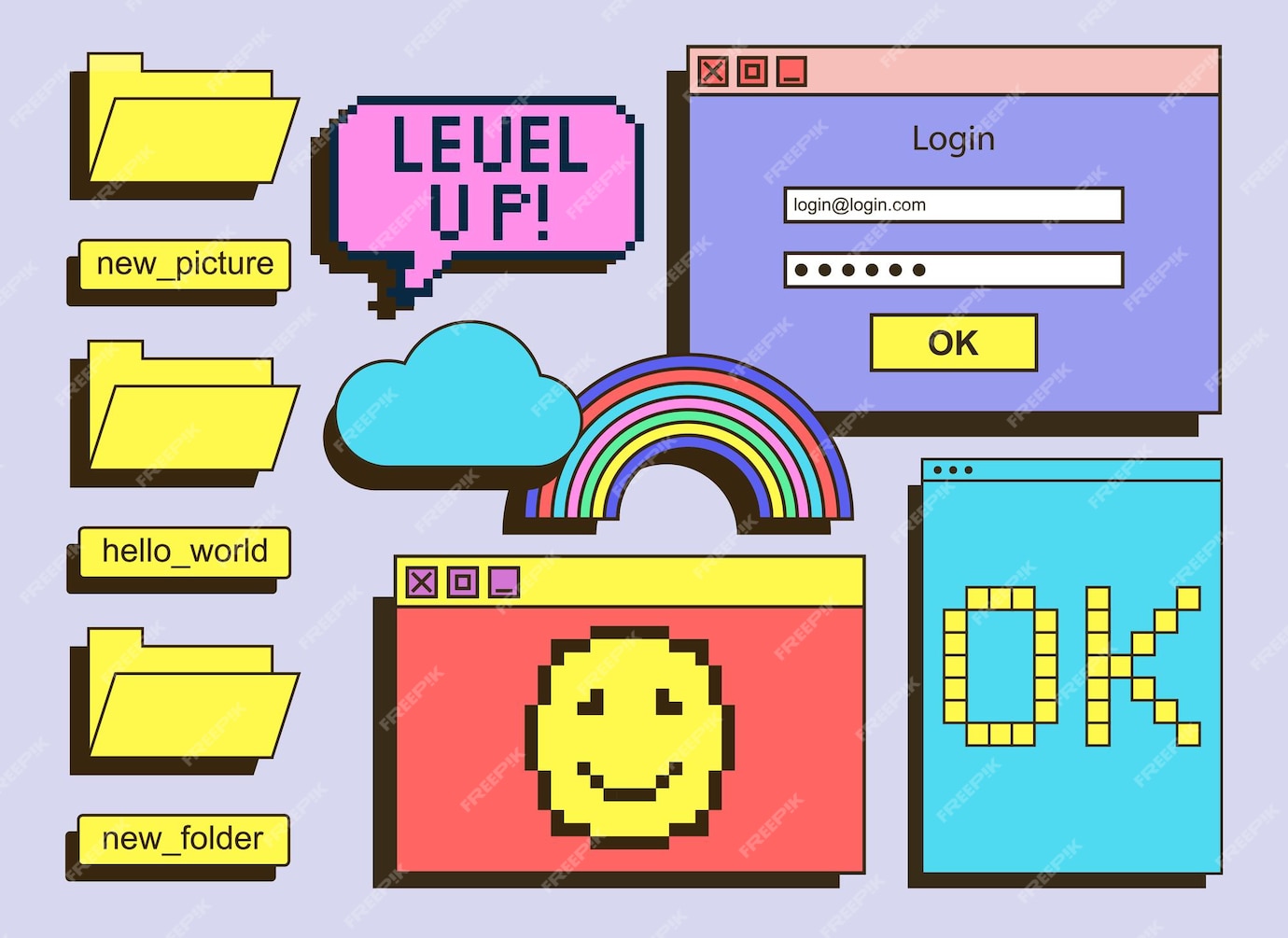 Premium Vector Set Of Icons For User Interface Retro Stickers With