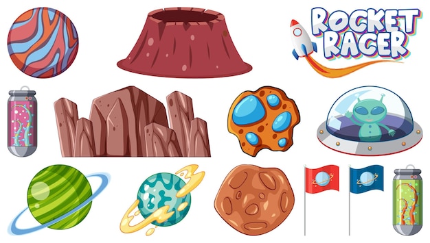 Premium Vector | Set of isolated fantasy space objects Premium Vector | Set of isolated fantasy space objects