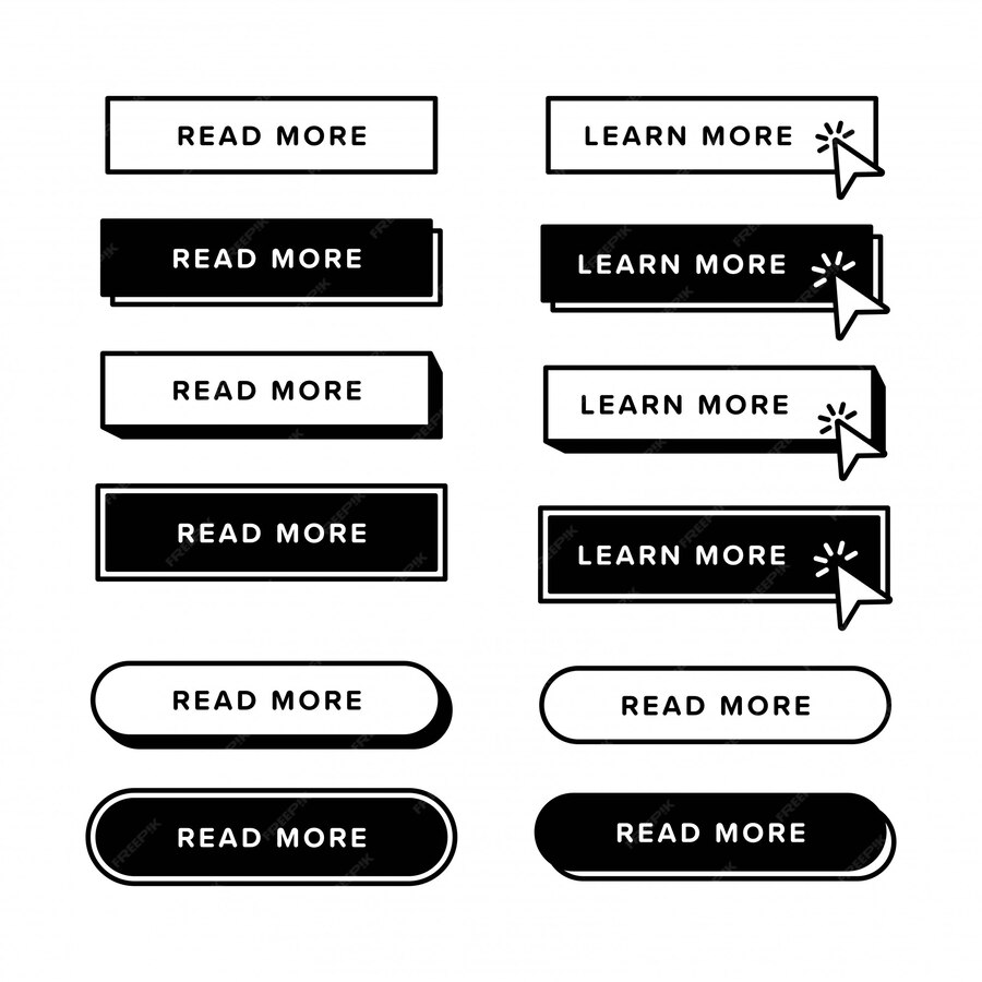 Premium Vector | Set of learn more buttons with different shapes and icons with black outline ...