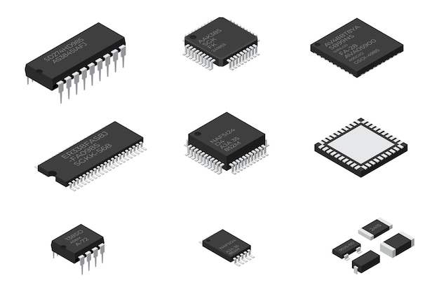 Premium Vector | Set of microchip computer electronic components ... Premium Vector | Set of microchip computer electronic components ...