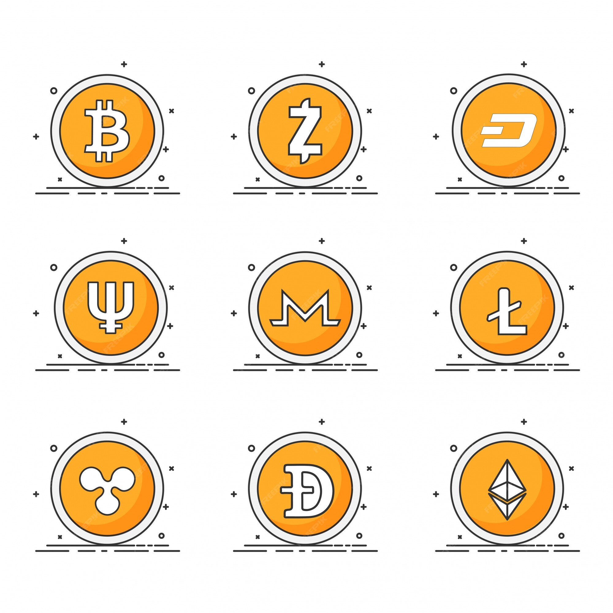 Premium Vector | Set of multiple cryptocurrencies Premium Vector | Set of multiple cryptocurrencies