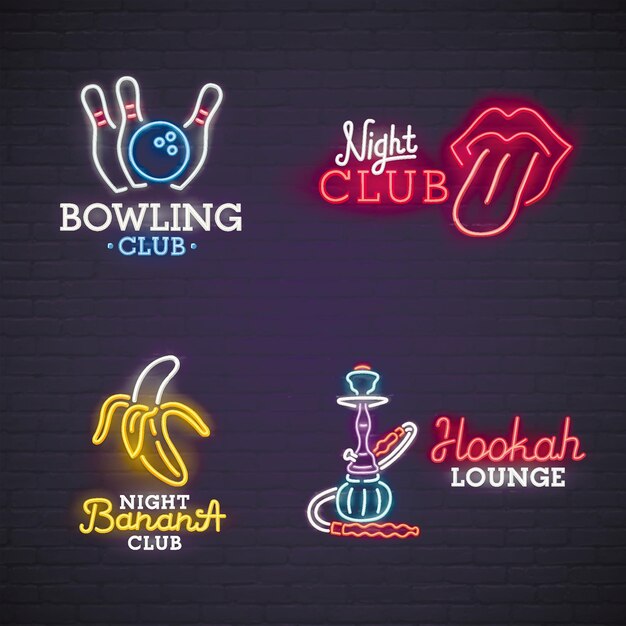Premium Vector Set Neon Sign Neon Sign Bright Signboard Light Banner