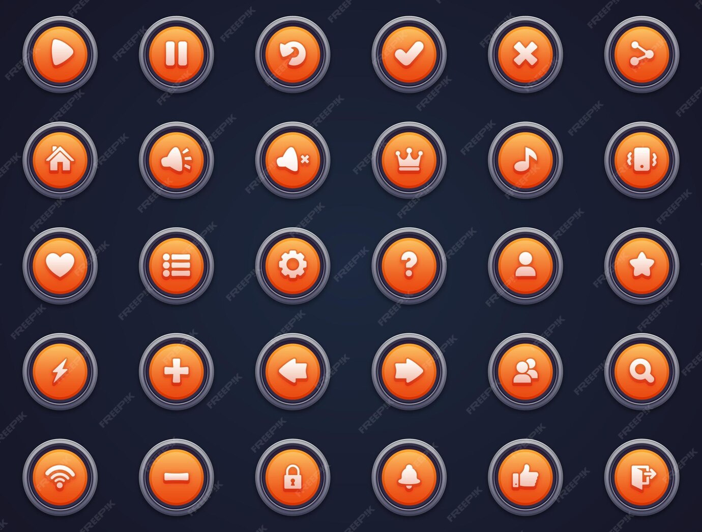 Premium Vector Set Of Orange Buttons For Mobile Games Game Interface Cartoon Ui Buttons Set