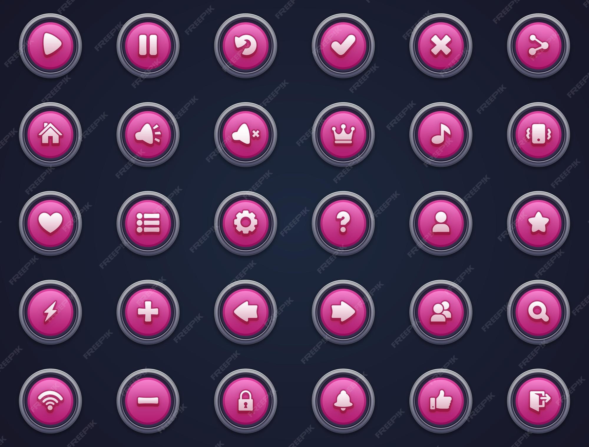 Premium Vector | Set of pink buttons for mobile games game interface cartoon ui buttons set game ...