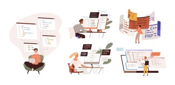 Premium Vector | Set of programmers working on web development on ...