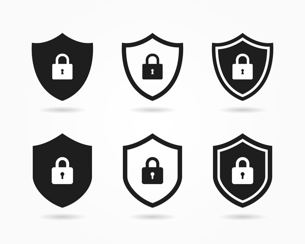 Premium Vector Set Of Protection Icon Vector Or Security Shields With Padlocks And Padlock