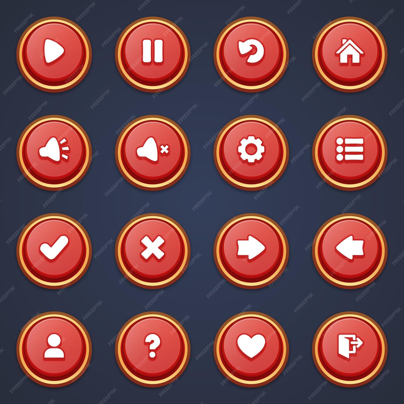 Premium Vector Set Of Red Buttons For Mobile Games Game Interface Cartoon Ui Buttons Set Game