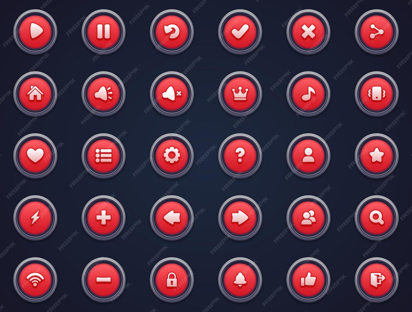 Premium Vector | Set of red buttons for mobile games game interface cartoon ui buttons set game ...