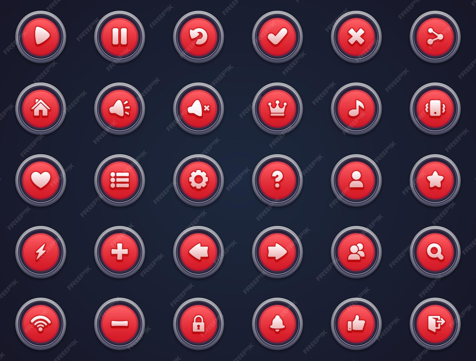Premium Vector Set Of Red Buttons For Mobile Games Game Interface Cartoon Ui Buttons Set Game
