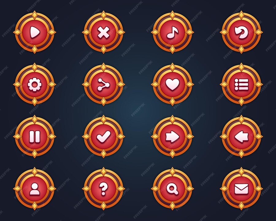 Premium Vector | Set of red buttons for mobile games game interface cartoon ui buttons set game ...
