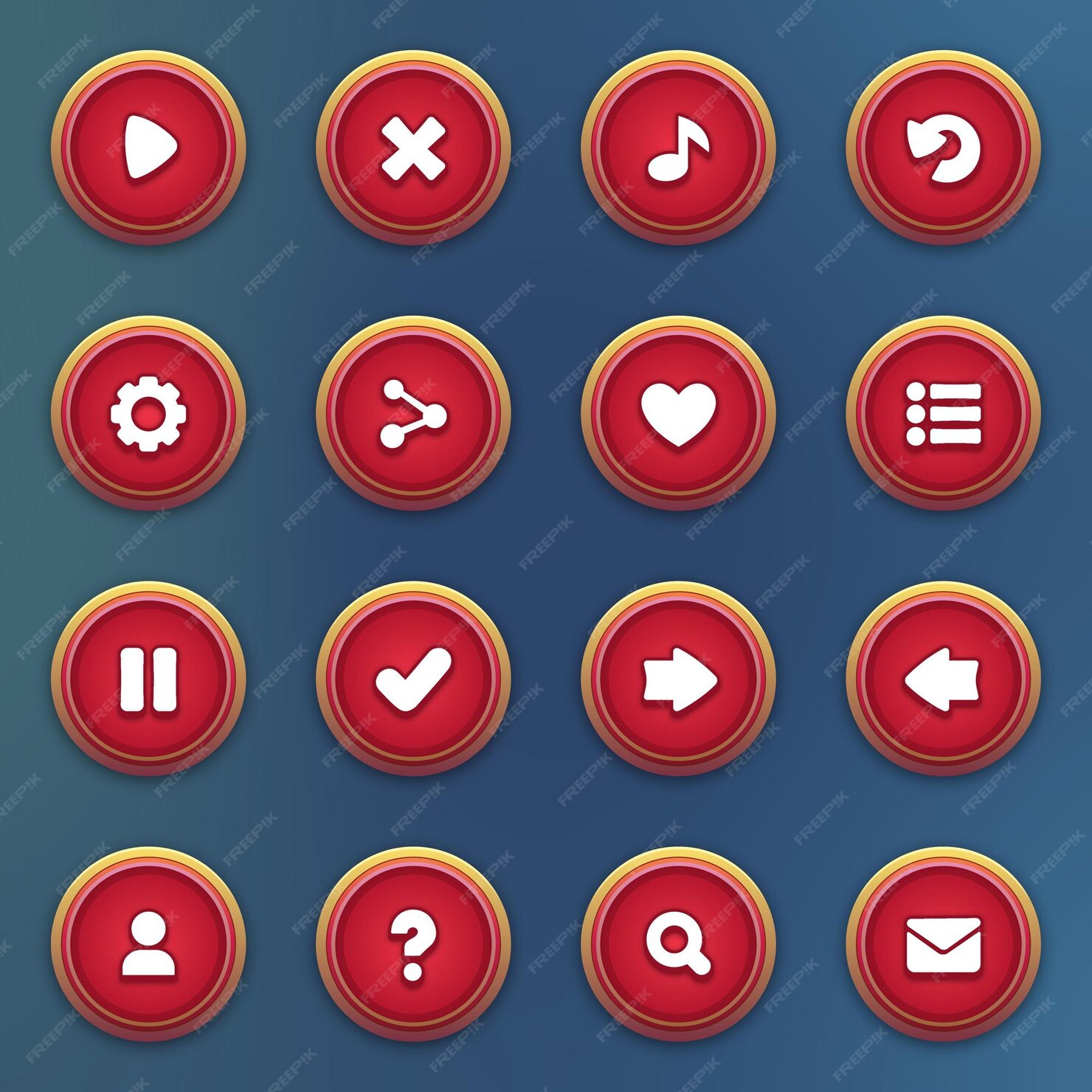 Premium Vector | Set of red buttons for mobile games game red interface cartoon ui buttons set ...