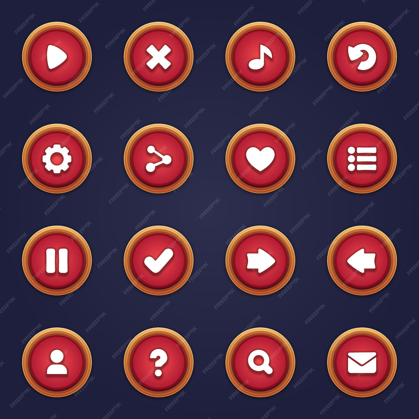 Premium Vector | Set of red buttons for mobile games game red interface cartoon ui buttons set ...