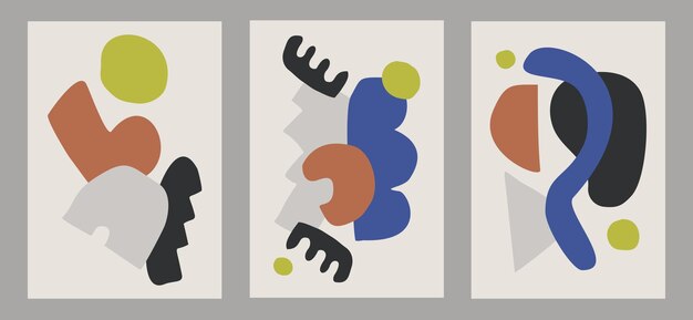 Premium Vector Set Of Three Abstract Aesthetic Mid Century Modern