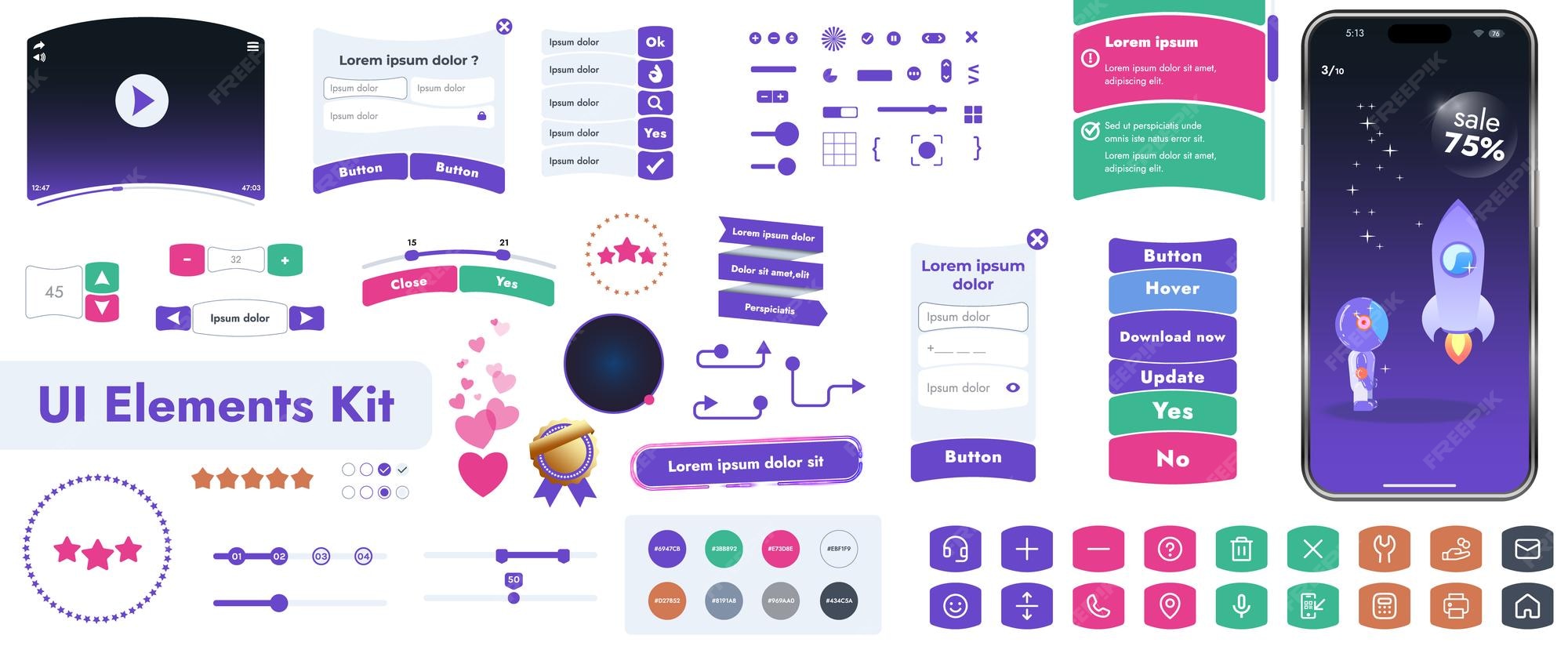 Premium Vector | A set of user interface elements UI kit intended for use in mobile applications ...