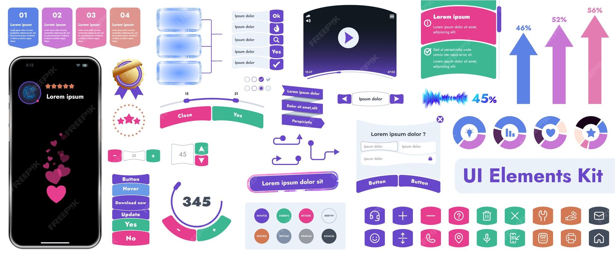 Premium Vector | A set of user interface elements UI kit intended for use in mobile applications ...