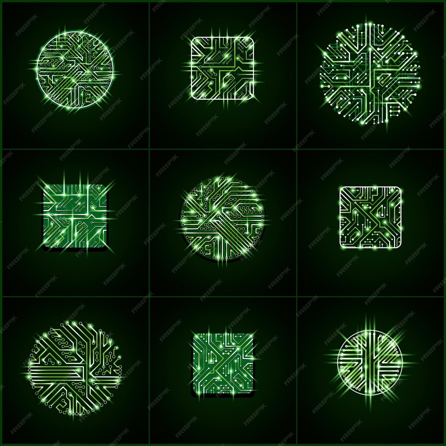Premium Vector | Set of vector technology cpu designs with square and ...