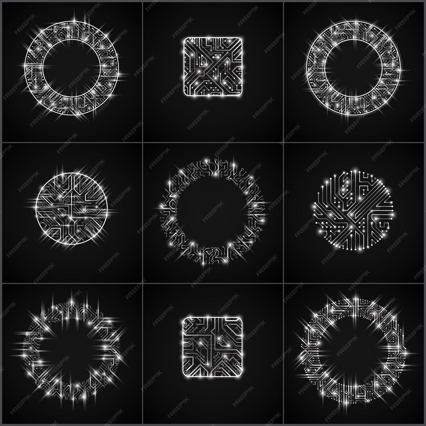 Premium Vector | Set of vector technology cpu designs with square and ...