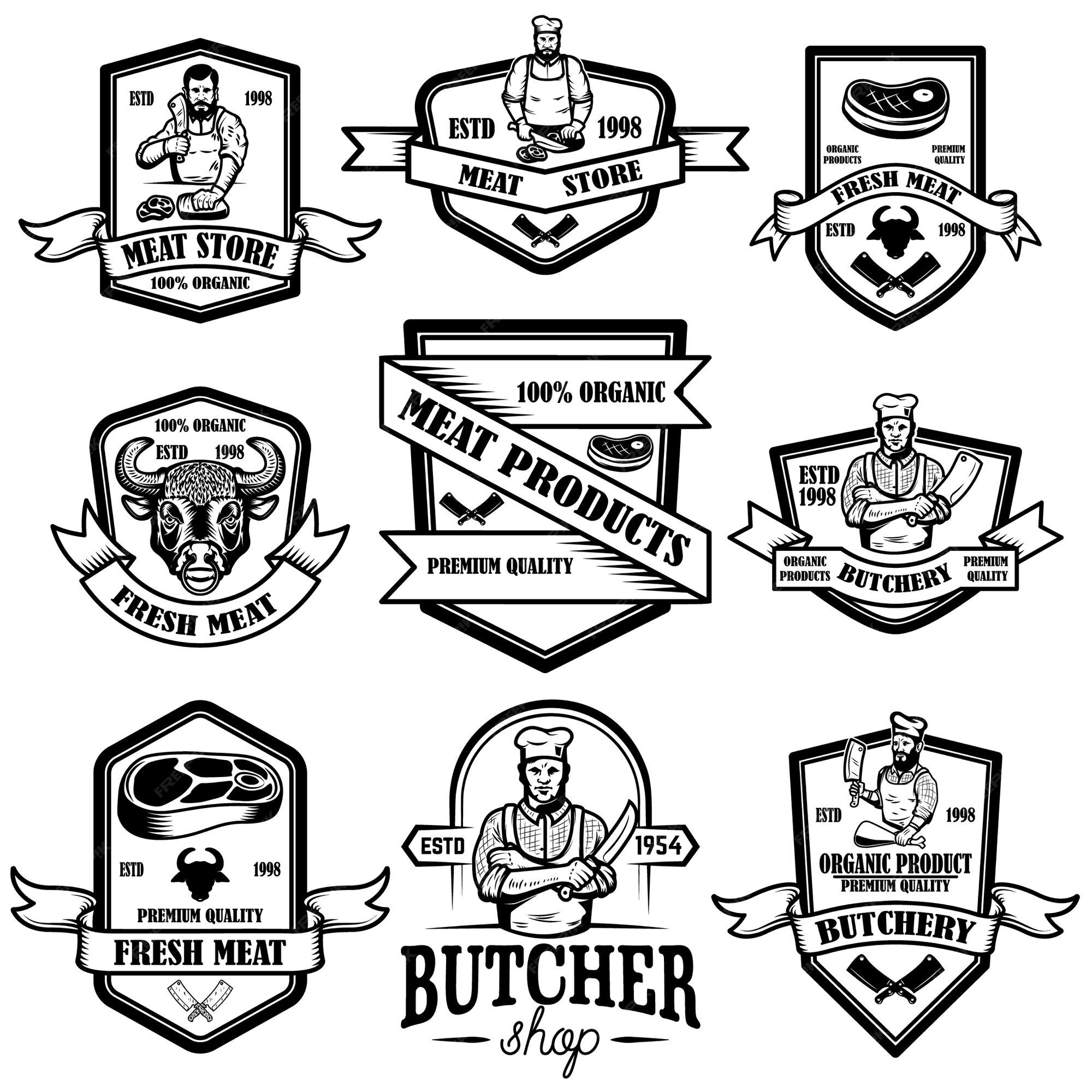 Premium Vector | Set of vintage meat store labels. Premium Vector | Set of vintage meat store labels.