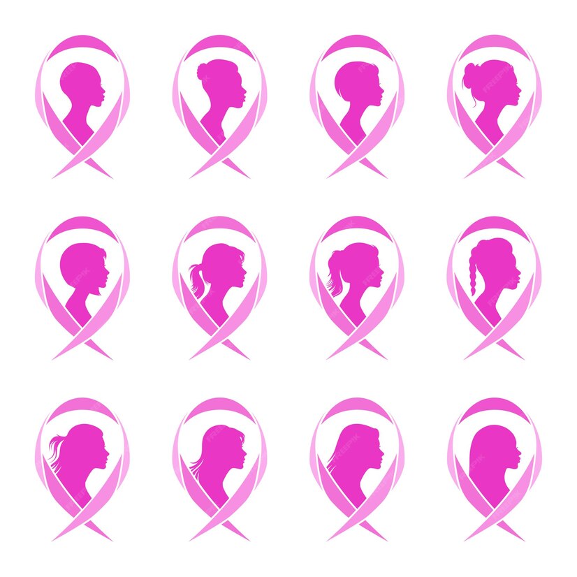 Premium Vector Set Of Woman Silhouettes In Pink Ribbon Frame For A