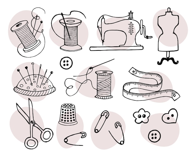 Premium Vector Sewing Icons Set Spools Of Threads Sewing Machine