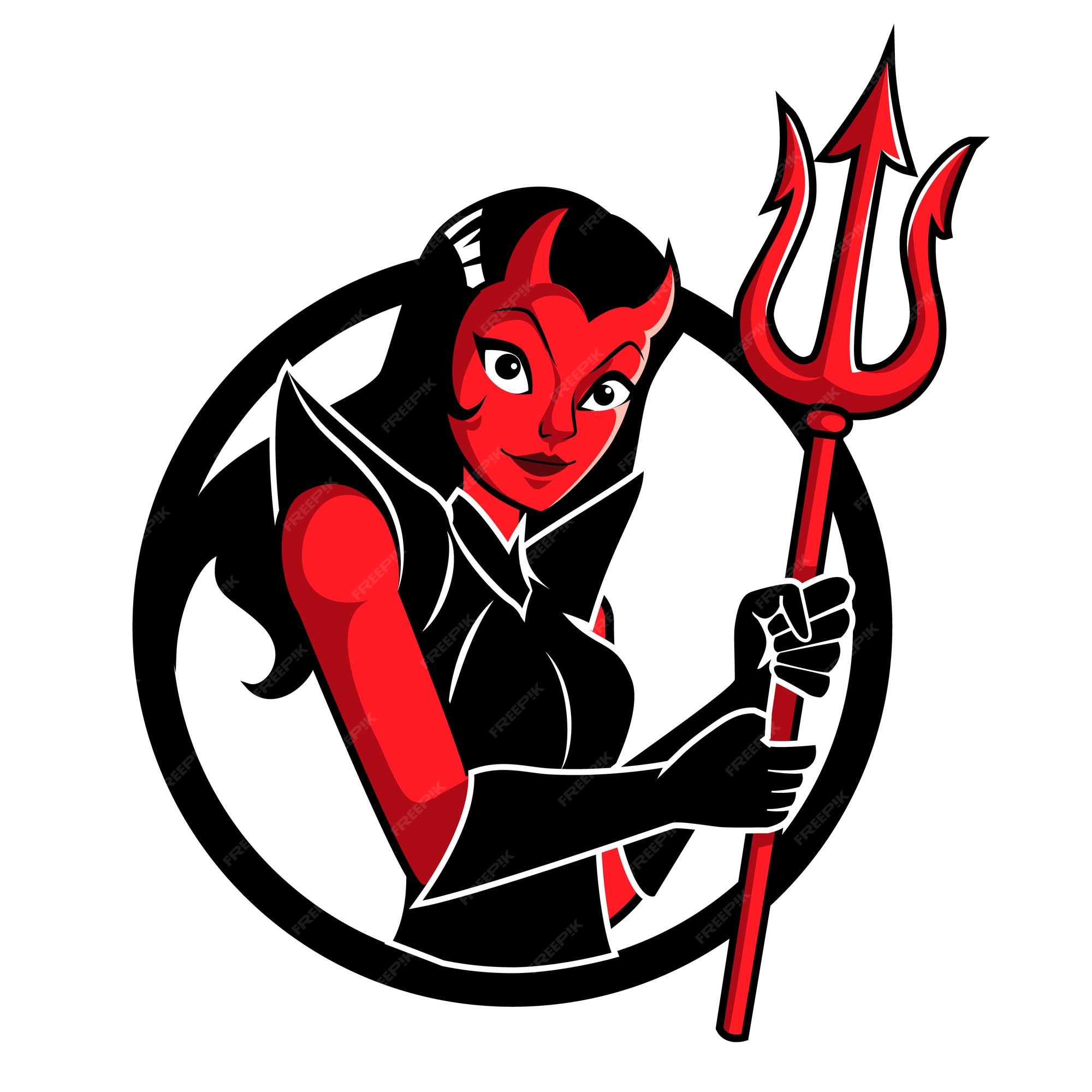 Premium Vector Sexy Smiling Halloween Red Devil Girl With Pitchfork