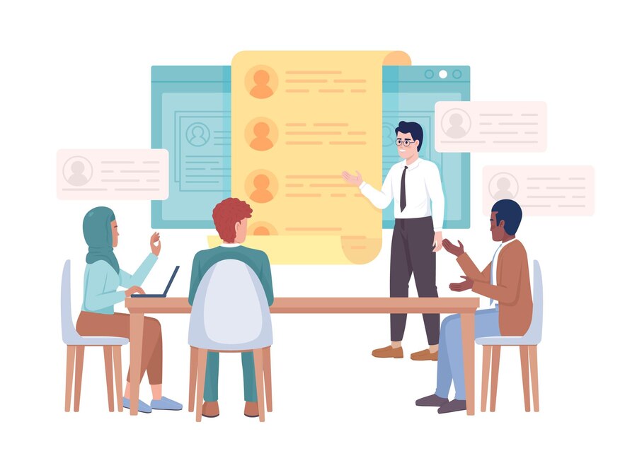 Premium Vector | Sharing applicants resumes with coworkers semi flat ... Premium Vector | Sharing applicants resumes with coworkers semi flat ...