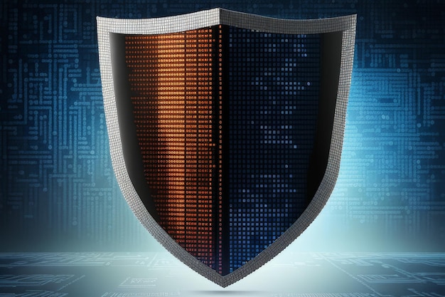Premium Vector | Shield with binary code on the black background 3d rendering shield with binary ...