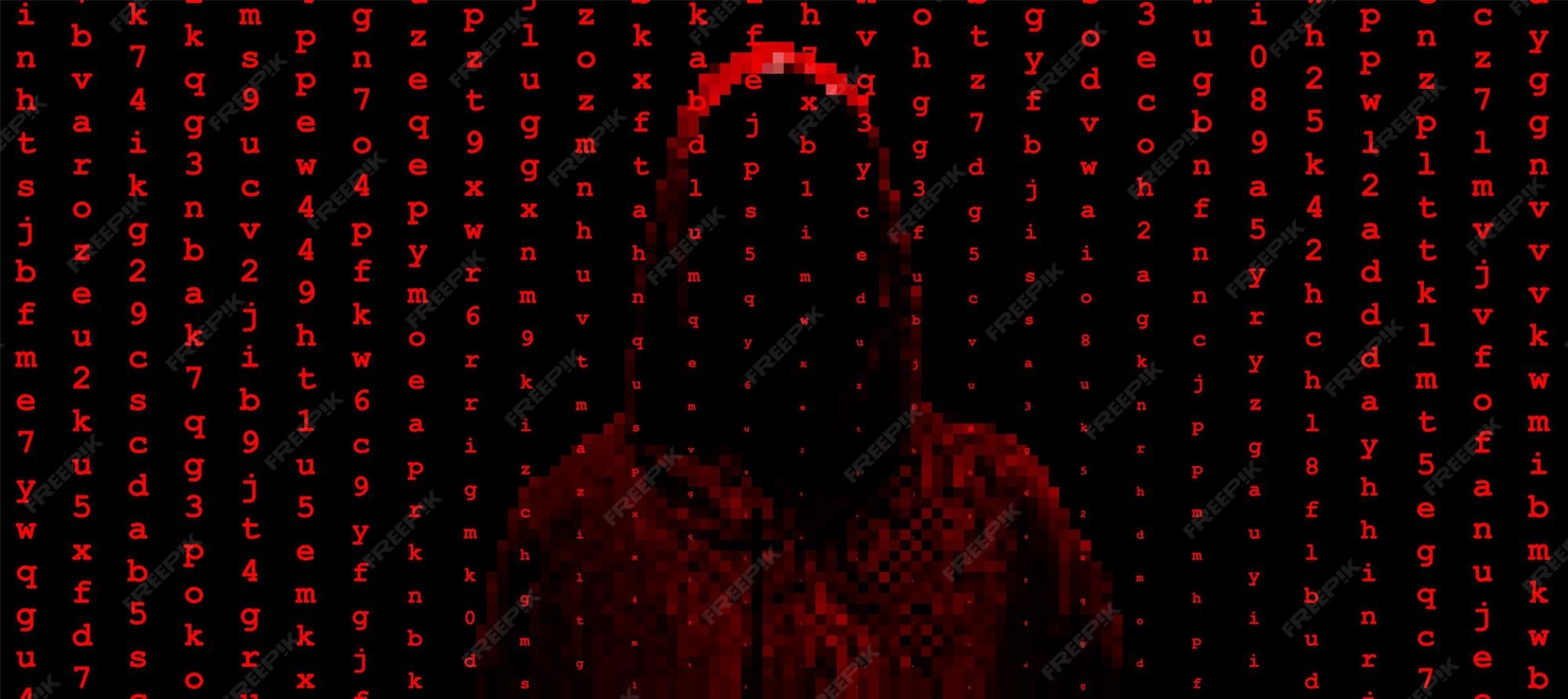 Premium Vector | Silhouette of a hacker on a background with binary code and lights, hacking of ...