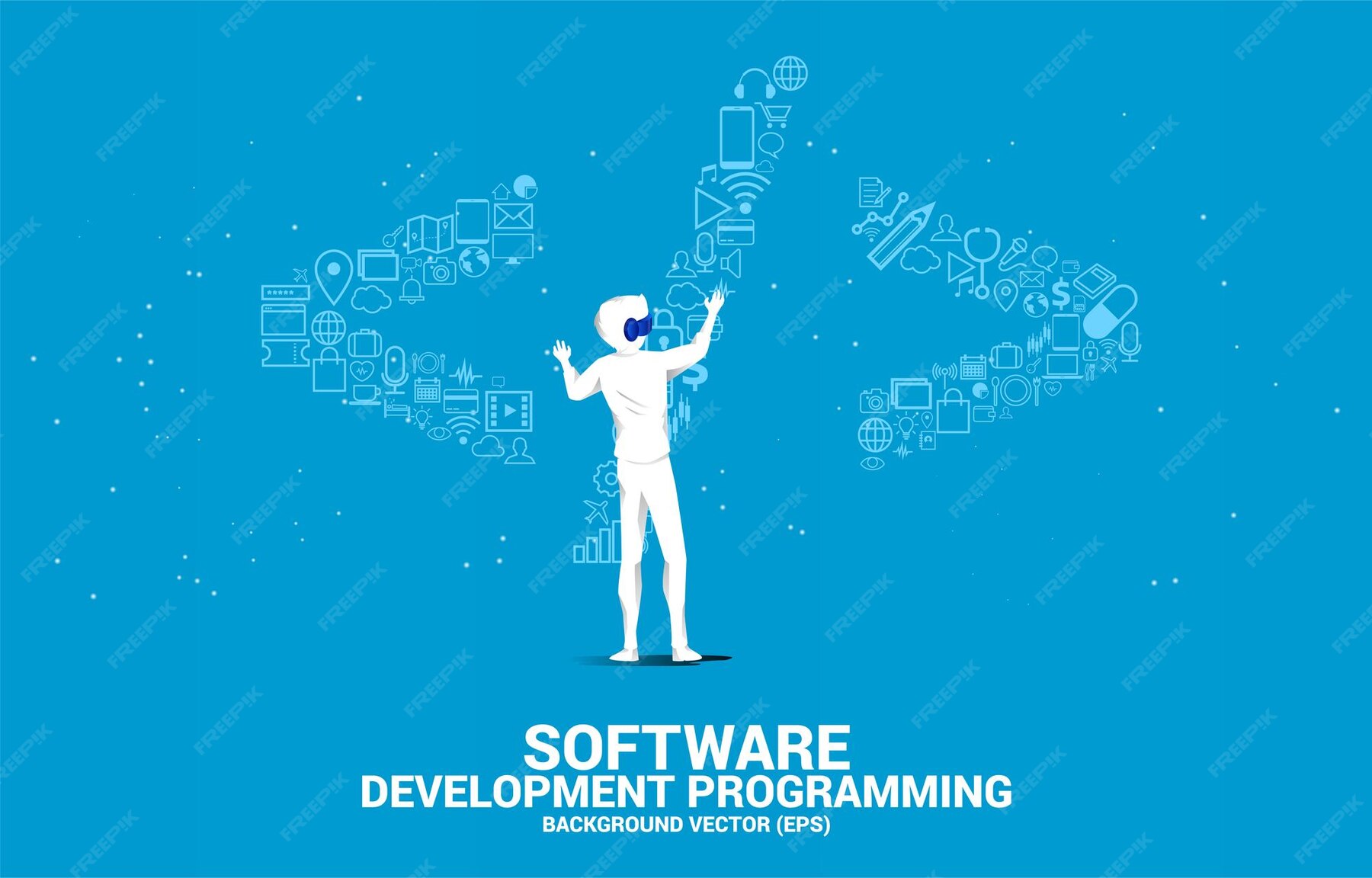 Premium Vector | Silhouette man wear vr glasses and software ...