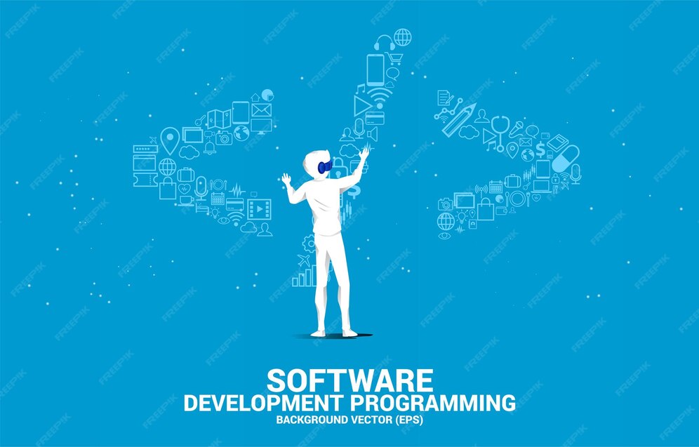 Premium Vector | Silhouette man wear vr glasses and software ...