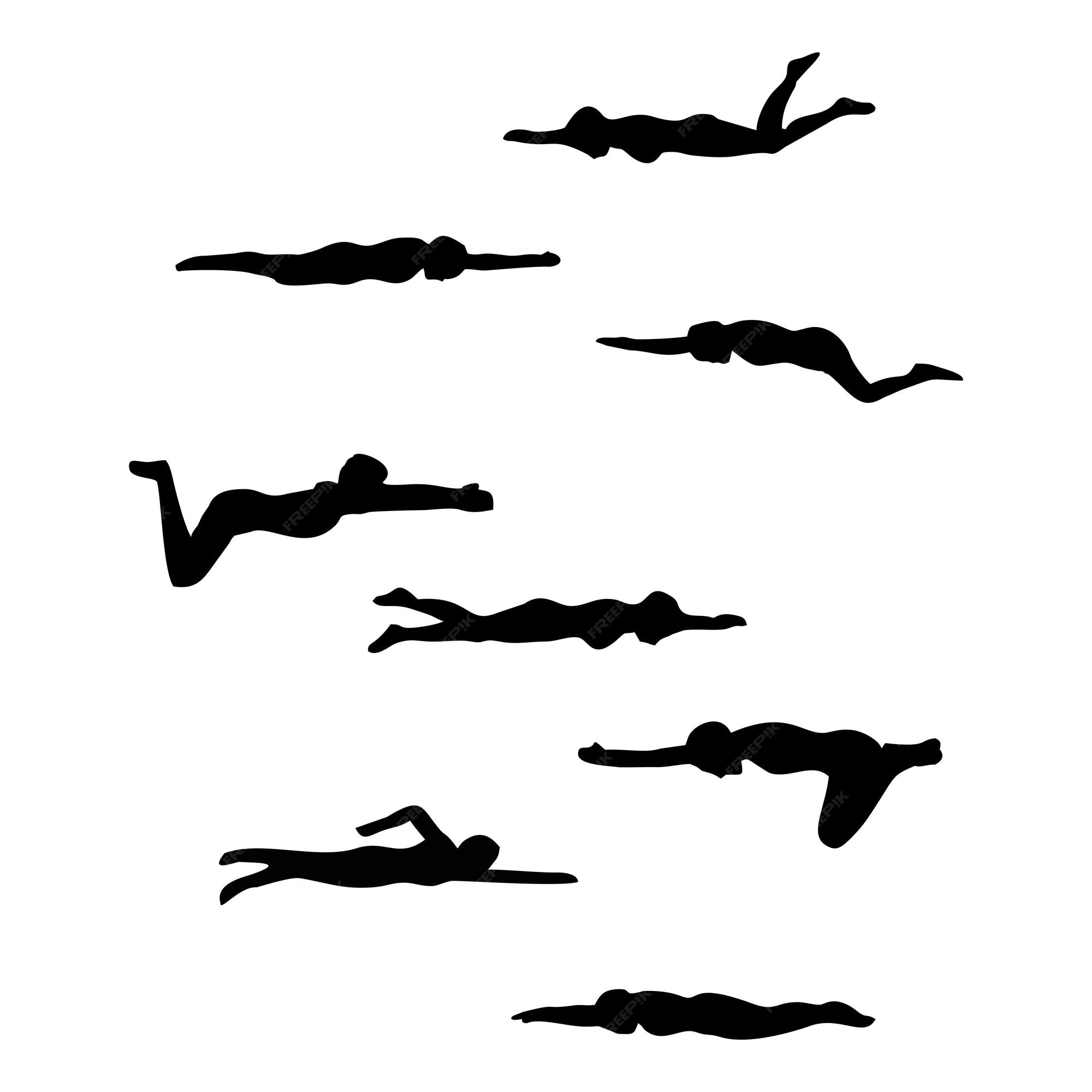 Premium Vector | Silhouette of a sequence of swimming steps Premium Vector | Silhouette of a sequence of swimming steps