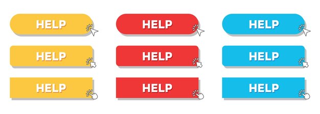 Premium Vector | Simple Help Web Button Set with hand pointer or arrow ...