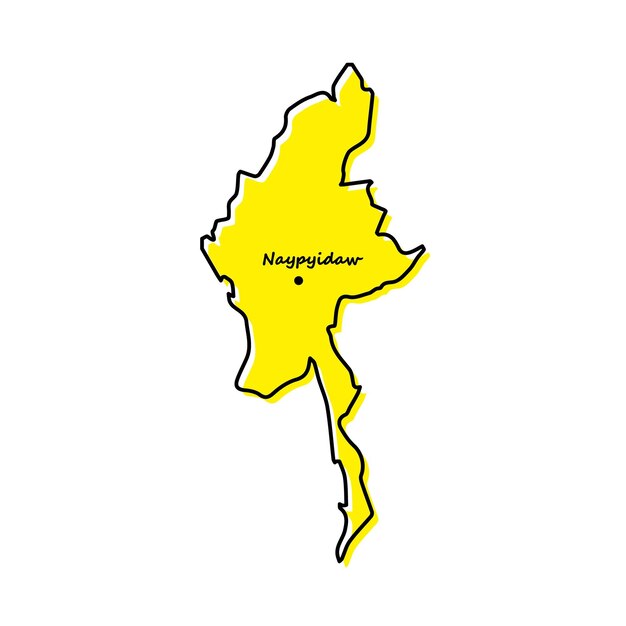 Premium Vector | Simple outline map of Myanmar with capital location Premium Vector | Simple outline map of Myanmar with capital location