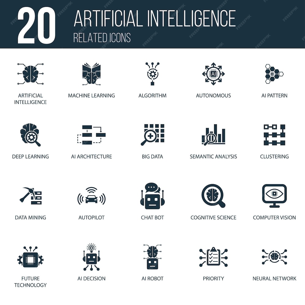 Premium Vector | Simple set of 20 artificial intelligence related icons ...