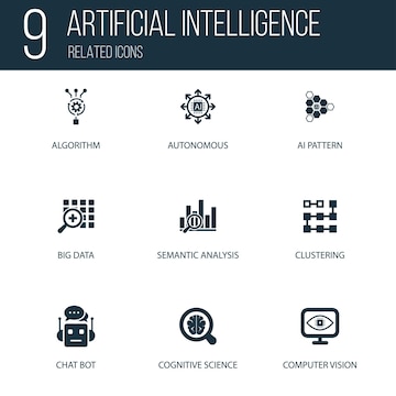 Premium Vector | Simple set of 9 artificial intelligence related icons ...