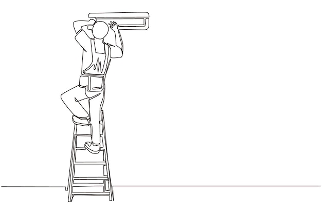 Premium Vector | Single continuous line drawing air conditioning repair ... Premium Vector | Single continuous line drawing air conditioning repair ...