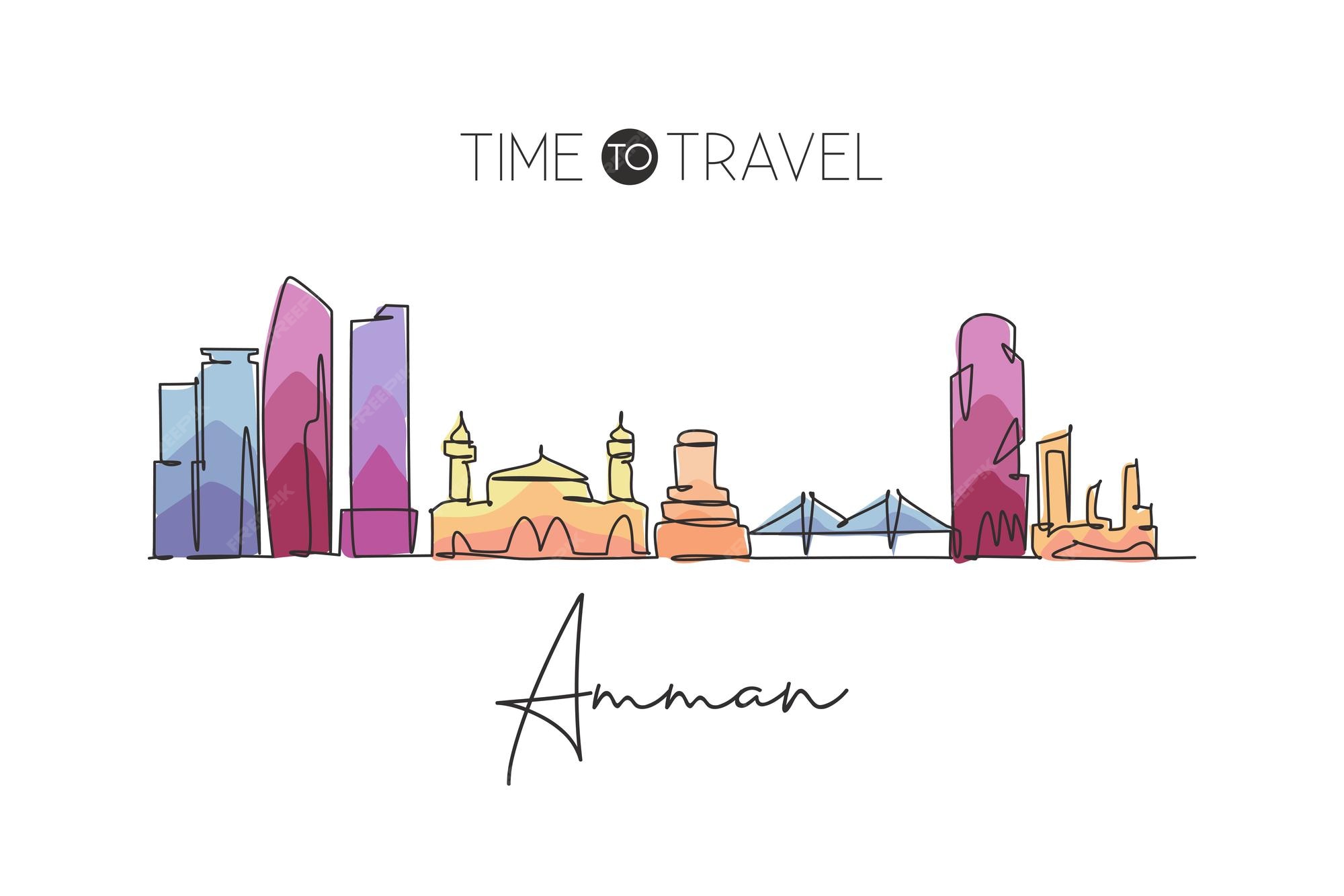 Premium Vector | Single continuous line drawing of amman skyline jordan ... Premium Vector | Single continuous line drawing of amman skyline jordan ...