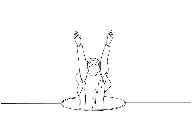 Premium Vector | Single one line drawing arab businessman fell into ... Premium Vector | Single one line drawing arab businessman fell into ...