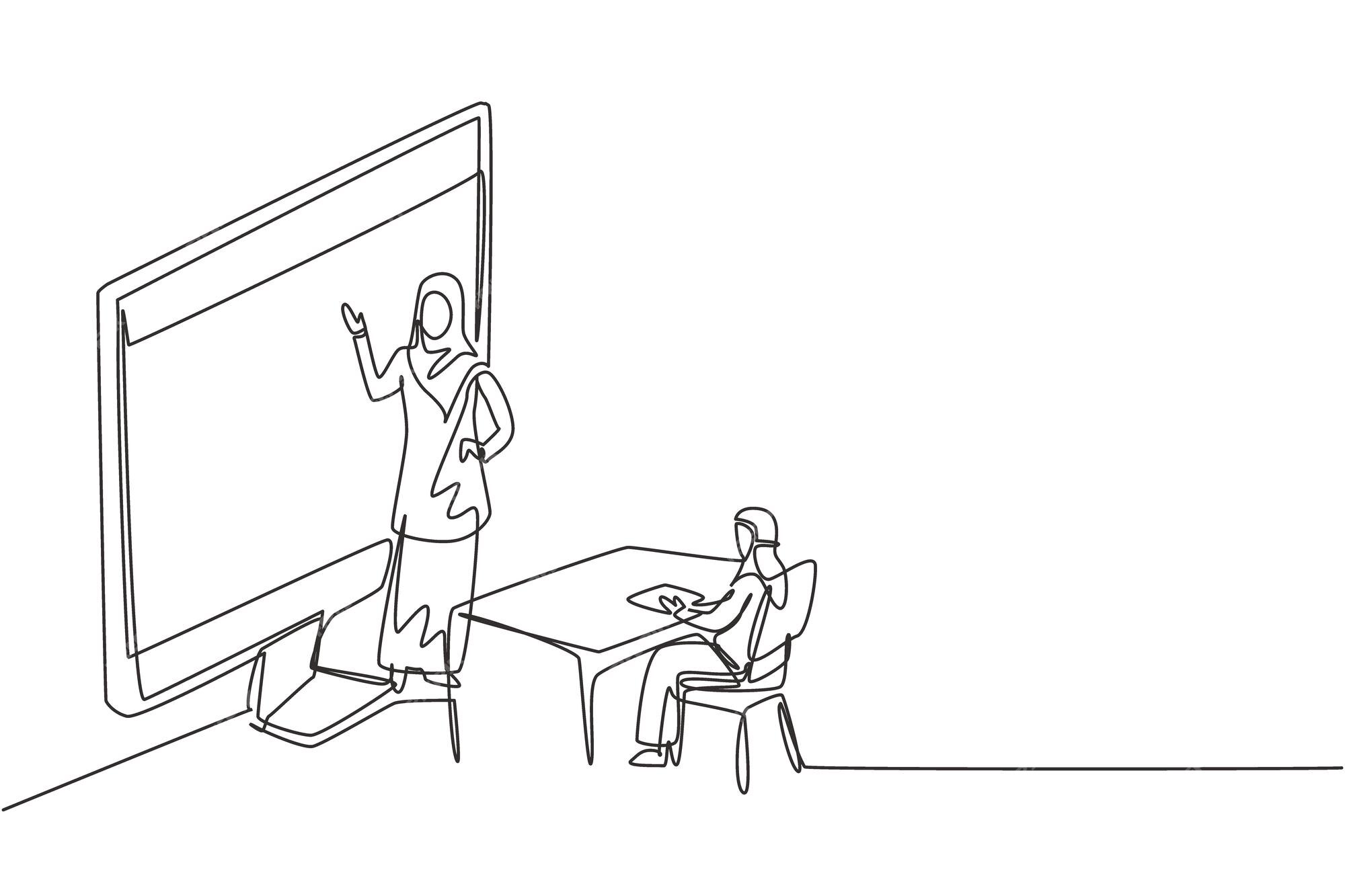 Premium Vector Single One Line Drawing Arabian Female Teacher