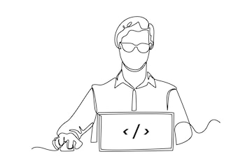 Premium Vector | Single one line drawing programmers or developers make ...
