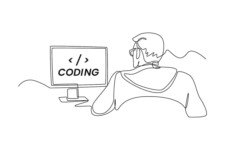 Premium Vector | Single one line drawing programmers or developers make programming language ...