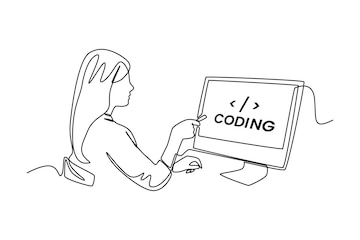 Premium Vector | Single one line drawing programmers or developers make ...