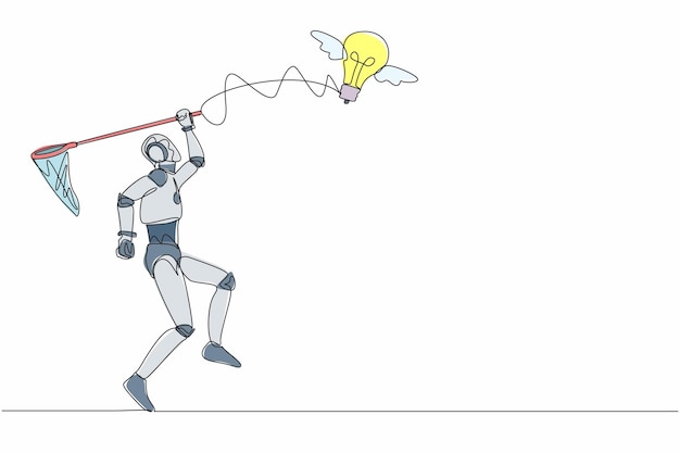 Premium Vector | Single one line drawing robot tries to catch flying ... Premium Vector | Single one line drawing robot tries to catch flying ...