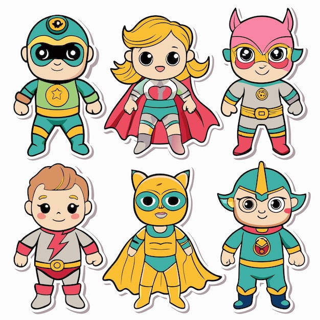 Six Cute Cartoon Superheroes With Different Costumes Premium Ai