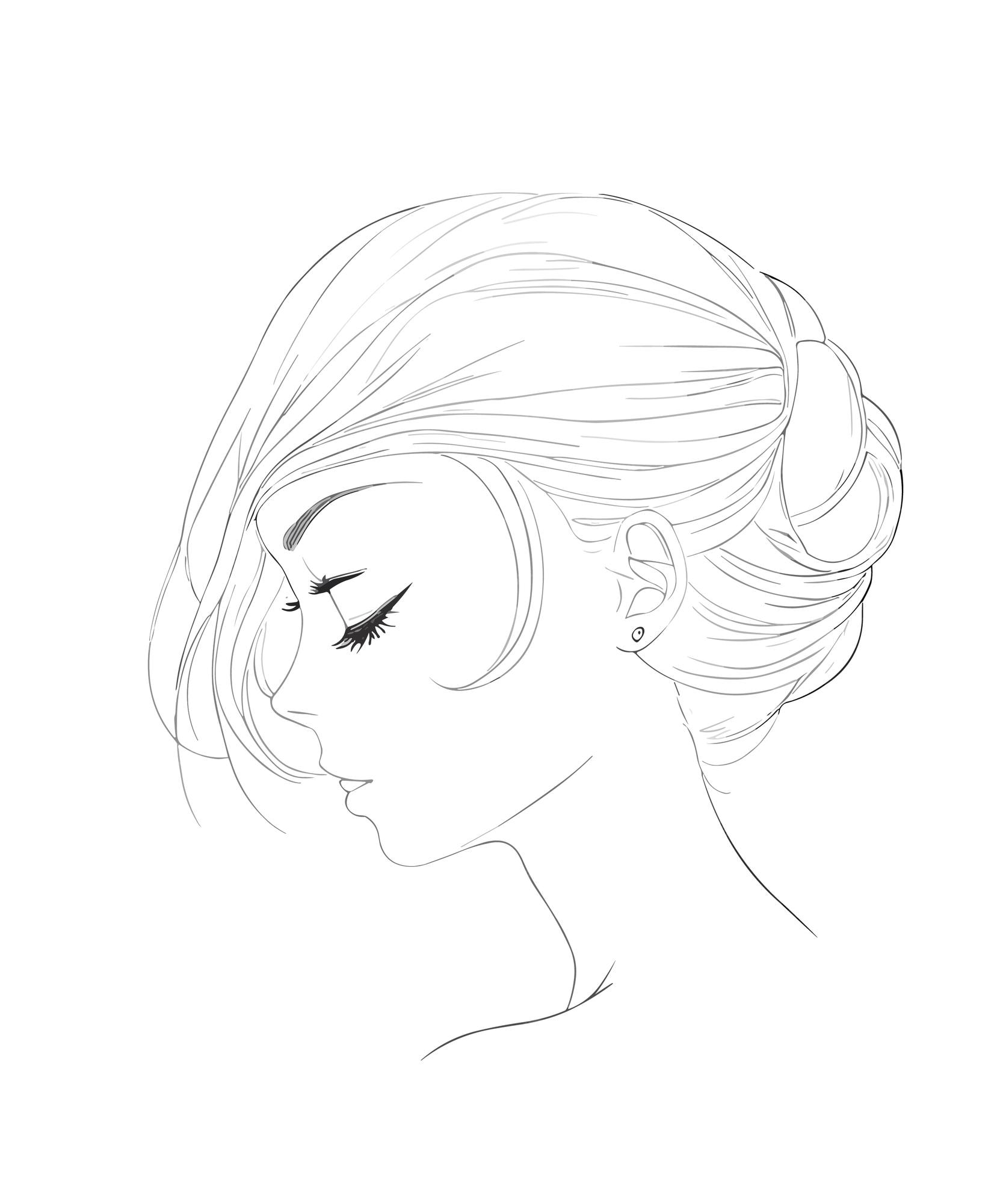 Premium Vector A Sketch Of A Girl With A Long Hair Tied Up With A Bow