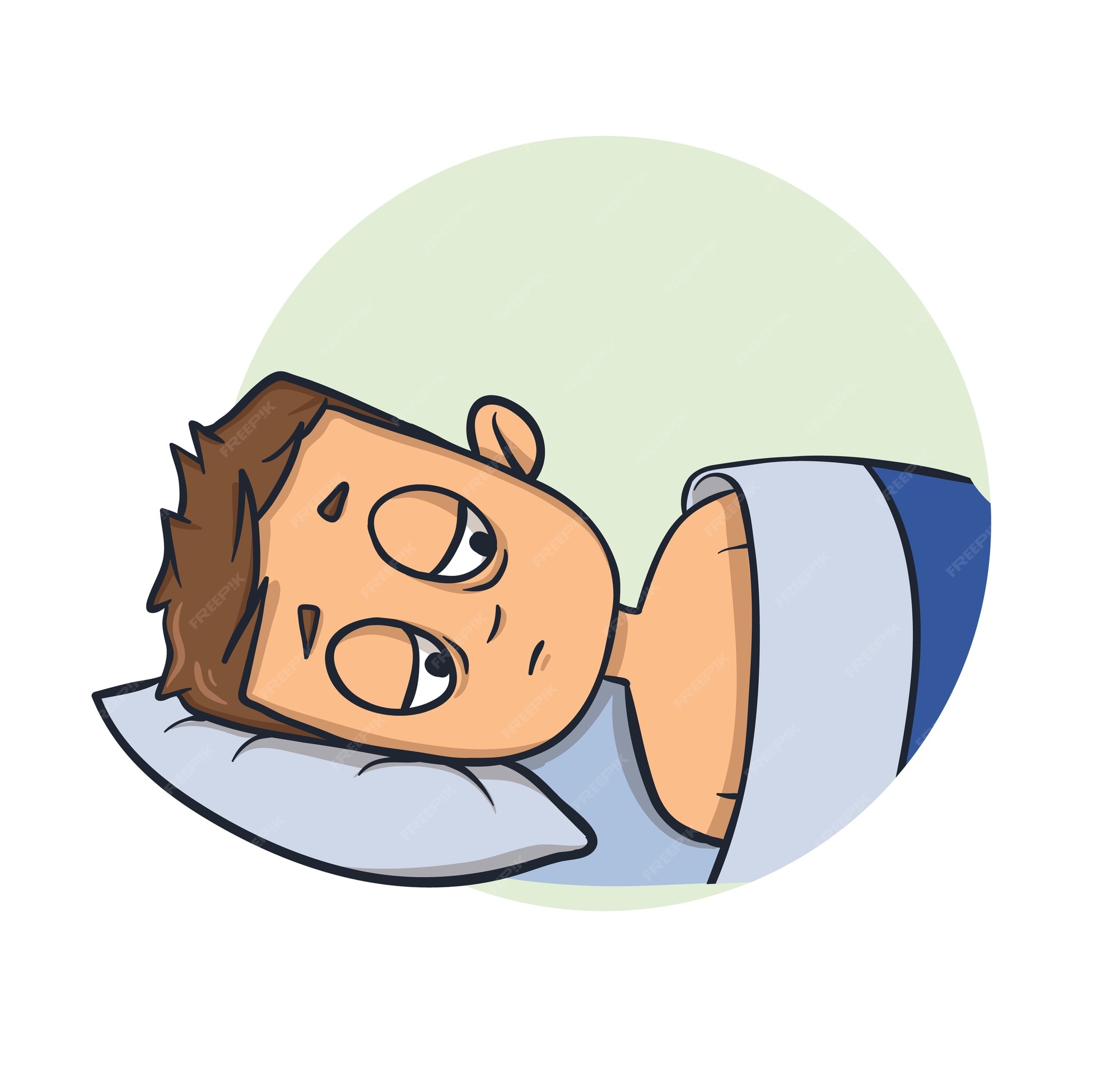 Premium Vector Sleepless Young Man Lying In Bed Insomnia Cartoon