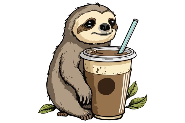 Premium Vector | Sloth Drinking Coffee Vector Premium Vector | Sloth Drinking Coffee Vector